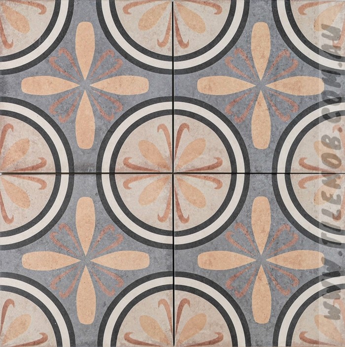 ORANGE GREY VARIEGATED TONES MATT ENCAUSTIC LOOK TILE - 200x200mm | The ...